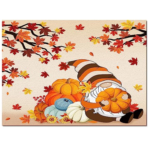 2' x 3' Fall Gnomes Area Rug,Outdoor Indoor Washable Carpet Area+Rug for Living Room,Kids/Boys/Girls Bedroom,Bathroom,Classroom,Kitchen,Hallway,Throw Floor Mat Thanksgiving Autumn Pumpkin Maple Leaves