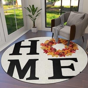 wood grain pumpkin round area rug 3ft,washable outdoor indoor carpet runner rug for bedroom,kitchen,living room,office,area+rug small bath door desk floor mat vintage thanksgiving fall leaf garland