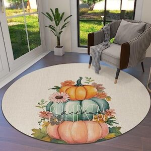 harvest pumpkin round area rug 5ft,washable outdoor indoor carpet runner rug for bedroom,kitchen,living room,office,area+rug large bath door desk floor mat fall thanksgiving autumn flower leaves