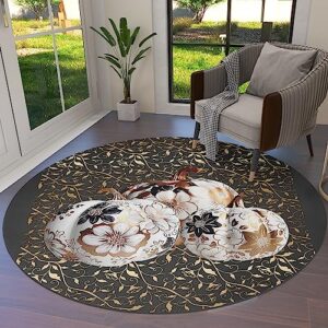 thanksgiving autumn round area rug 3ft,washable outdoor indoor carpet runner rug for bedroom,kitchen,living room,office,area+rug small bath door desk mat fall pumpkins european luxury flower leaves