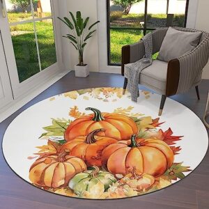 autumn pumpkins round area rug 3ft,washable outdoor indoor carpet runner rug for bedroom,kitchen,living room,office,area+rug small bath door desk floor mat thanksgiving eucalyptus maple leaves