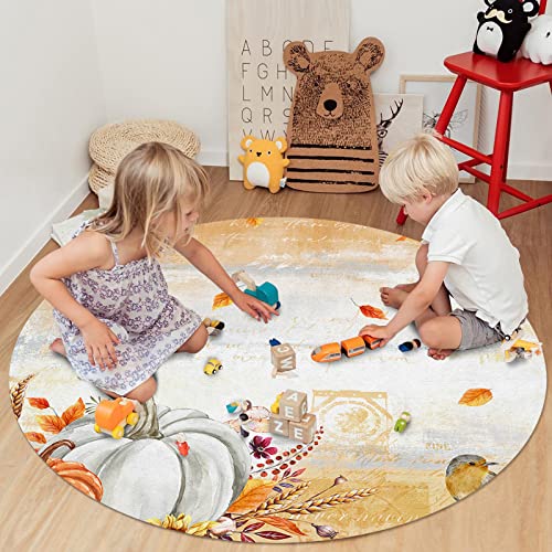 Thanksgiving Round Area Rug 3ft,Washable Outdoor Indoor Carpet Runner Rug for Bedroom,Kitchen,Living Room,Office,Area+Rug Small Bath Door Desk Floor Mat Fall Pumpkins Autumn Fall Leaves Oil Painting