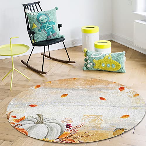 Thanksgiving Round Area Rug 3ft,Washable Outdoor Indoor Carpet Runner Rug for Bedroom,Kitchen,Living Room,Office,Area+Rug Small Bath Door Desk Floor Mat Fall Pumpkins Autumn Fall Leaves Oil Painting