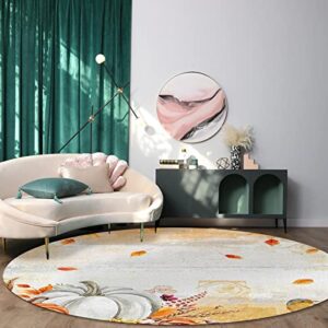 Thanksgiving Round Area Rug 3ft,Washable Outdoor Indoor Carpet Runner Rug for Bedroom,Kitchen,Living Room,Office,Area+Rug Small Bath Door Desk Floor Mat Fall Pumpkins Autumn Fall Leaves Oil Painting