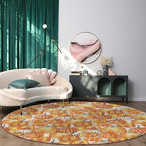 Abstract Pumpkins Round Area Rug 3ft,Washable Outdoor Indoor Carpet Runner Rug for Bedroom,Kitchen,Living Room,Office,Area+Rug Small Bath Door Desk Floor Mat Thanksgiving Fall Minimalist Geometry