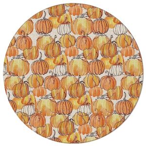 Abstract Pumpkins Round Area Rug 3ft,Washable Outdoor Indoor Carpet Runner Rug for Bedroom,Kitchen,Living Room,Office,Area+Rug Small Bath Door Desk Floor Mat Thanksgiving Fall Minimalist Geometry