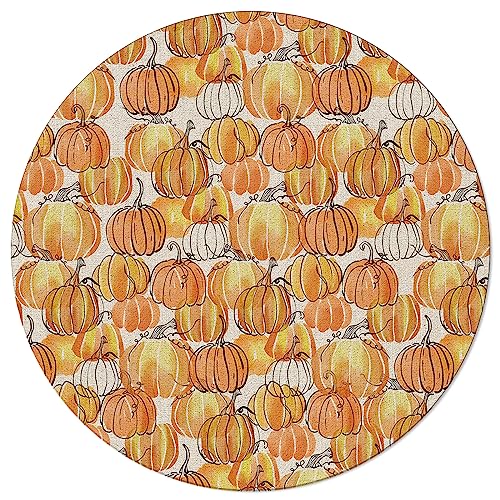 Abstract Pumpkins Round Area Rug 3ft,Washable Outdoor Indoor Carpet Runner Rug for Bedroom,Kitchen,Living Room,Office,Area+Rug Small Bath Door Desk Floor Mat Thanksgiving Fall Minimalist Geometry