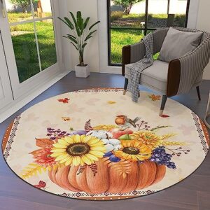 boho pumpkin round area rug 3ft,washable outdoor indoor carpet runner rug for bedroom,kitchen,bathroom,living room,office,area+rug small bath door desk floor mat thanksgiving fall southwest sunflower