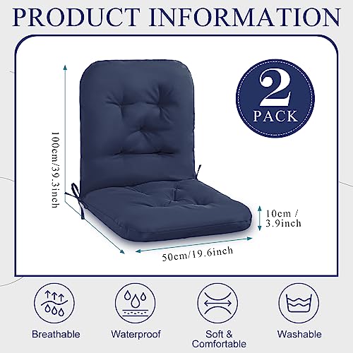 Back Chair Cushion Outdoor Indoor Tufted Seat/Back Chair Cushion Patio Seating Cushions Waterproof Rocking Chair Pads Weather Resistant Patio Chair Cushions for Outdoor(Navy Blue, 2 Pcs)