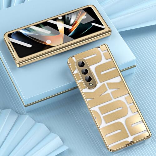 Case for Samsung Galaxy Z Fold 3 5G,Luxury Slim Plating Frame Hinge Protection Case Cover with Screen Protection Compatible with Samsung Galaxy Z Fold 3 5G(Gold)