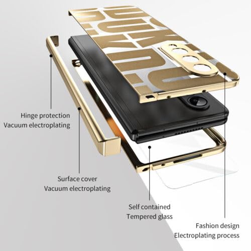 Case for Samsung Galaxy Z Fold 3 5G,Luxury Slim Plating Frame Hinge Protection Case Cover with Screen Protection Compatible with Samsung Galaxy Z Fold 3 5G(Gold)