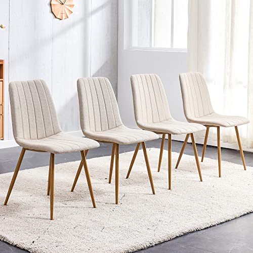 UZUGUL Dining Chairs Set of 4,Modern Dining Room Chairs,Kitchen Chairs with Upholstered Cushion Seat and Metal Legs for Home Kitchen Restaurant (Light Beige)