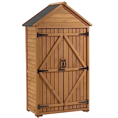 CUANBOZAM Outdoor Garden Storage Shed - Fir Wood Tool Cabinet with Detachable Shelves, Weather Resistant, Easy Assembly, Anti-Overturning Lockers for Home and Yard