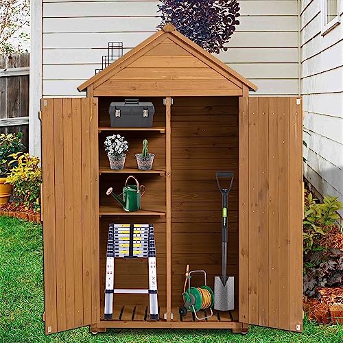 CUANBOZAM Outdoor Garden Storage Shed - Fir Wood Tool Cabinet with Detachable Shelves, Weather Resistant, Easy Assembly, Anti-Overturning Lockers for Home and Yard