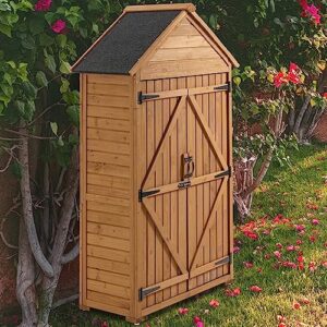 CUANBOZAM Outdoor Garden Storage Shed - Fir Wood Tool Cabinet with Detachable Shelves, Weather Resistant, Easy Assembly, Anti-Overturning Lockers for Home and Yard