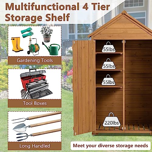 CUANBOZAM Outdoor Garden Storage Shed - Fir Wood Tool Cabinet with Detachable Shelves, Weather Resistant, Easy Assembly, Anti-Overturning Lockers for Home and Yard