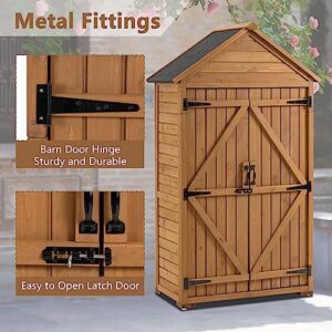 CUANBOZAM Outdoor Garden Storage Shed - Fir Wood Tool Cabinet with Detachable Shelves, Weather Resistant, Easy Assembly, Anti-Overturning Lockers for Home and Yard