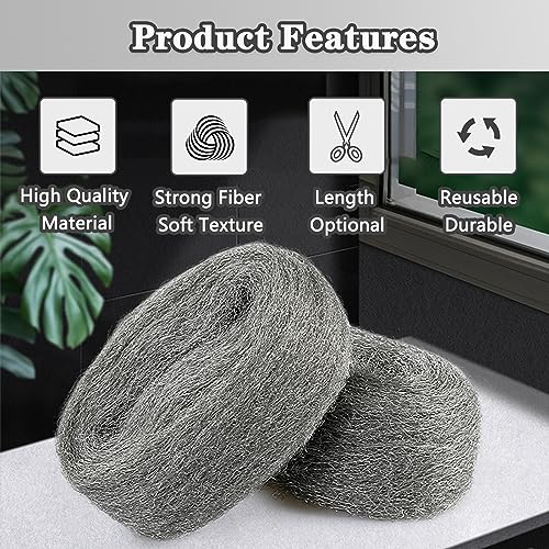 Steel Wool, Fine Steel Wool Fill Fabric Roll DIY Kit, Stainless Steel Wool Coarse Wire Wool Gap Blocker Hole Filler for Mice Control Hardware Cloth for Holes, Gaps, Vents, Siding, Pipeline (13Ft)