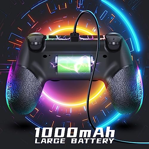 AceGamer OLED Wireless Controller for PS4,Black Crack Custom Design with RGB Light,1000mah Battery, 3.5mm Audio Jack and Turbo Function,Compatible with PS4/Slim/Pro and Windows PC