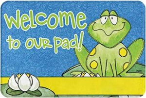 custom personalized welcome frog and lily pad non-slip absorbent resist dirt doormat entrance rug inside floor mats for home bedroom kitchen front porch 18"x30"