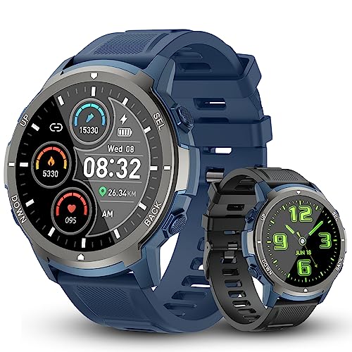 Basznrty Smart Watch for Men Fitness: (Make/Answer Call) Bluetooth Military Smartwatch for Android iPhone Phones Waterproof Outdoor Tactical Digital Sport Run Watches Tracker Sleep Heart Rate Monitor