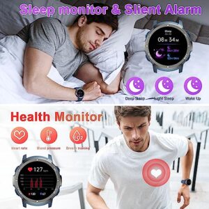 Basznrty Smart Watch for Men Fitness: (Make/Answer Call) Bluetooth Military Smartwatch for Android iPhone Phones Waterproof Outdoor Tactical Digital Sport Run Watches Tracker Sleep Heart Rate Monitor