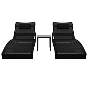 Penau Sun Loungers 2 pcs with Table Poly Rattan and Textilene Black Experience Ultimate Outdoor Leisure Soak Up The Sun in Comfort