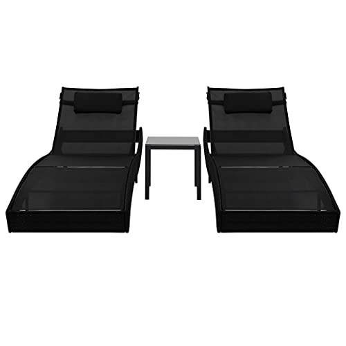 Penau Sun Loungers 2 pcs with Table Poly Rattan and Textilene Black Experience Ultimate Outdoor Leisure Soak Up The Sun in Comfort