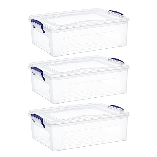 Superio Clear Storage Boxes with Lids, Plastic Containers Bins for Organizing, Stackable Crates, Storage Bins Organizer for Home, Office, School, and College (4 Quart, 3 Pack)