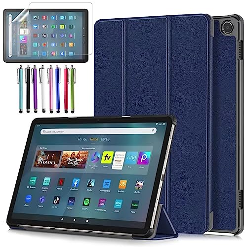 elitegadget Case for Amazon Fire Max 11 Tablet (13th Generation, 2023 Released) - Lightweight Trifold Stand Auto Wake/Sleep Folio Cover Case + 1 Screen Protector and 1 Stylus (Navy Blue)