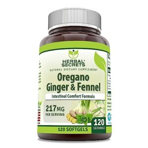 herbal secrets oil of oregano with ginger and fennel oil 120 softgels | non-gmo | gluten free | made in usa