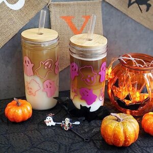 ANOTION Halloween Cups, 24oz Halloween Mason Jar with Lid and Straw Tumbler Iced Coffee Cups Halloween Decor Cookie Jar Glasses Halloween Glassware Drinking Water Bottles Halloween Decorations Indoor