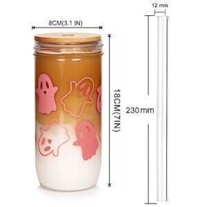 ANOTION Halloween Cups, 24oz Halloween Mason Jar with Lid and Straw Tumbler Iced Coffee Cups Halloween Decor Cookie Jar Glasses Halloween Glassware Drinking Water Bottles Halloween Decorations Indoor