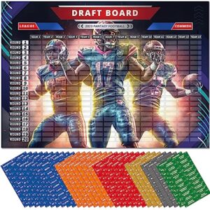 fantasy football draft board 2023-2024 kit, 2023 fantasy football draft kit large 14 teams 20 rounds, waterproof coated premium color, 580 player & 80 blank sticker labels fantasy draft board kit