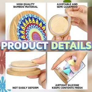 12 Pcs Oui Yogurt Jar Lids Reusable Bamboo Mandala Pattern Wooden Lids with Silicone Sealing Rings Large Mouth Storage Lids Compatible Suitable for Oui Yogurt Jars, Spice Cookie Jars, Coffee Bean