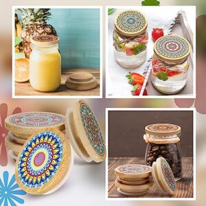 12 Pcs Oui Yogurt Jar Lids Reusable Bamboo Mandala Pattern Wooden Lids with Silicone Sealing Rings Large Mouth Storage Lids Compatible Suitable for Oui Yogurt Jars, Spice Cookie Jars, Coffee Bean