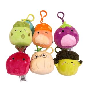 squishmallows kellytoy 3.5" assorted squad clip on keychain mini plush doll (set 6 veggie squad)