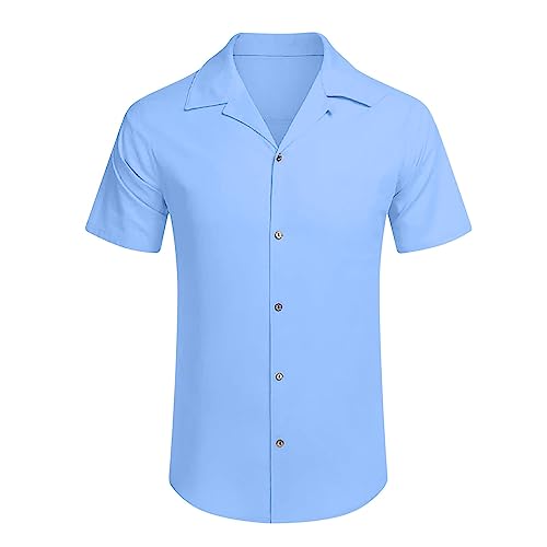 Lastesso Mens Casual Button Down Shirts Men's Beach wear Clothing Hawaiian Shirt for Men Big and Tall Mens Clothing Big and Tall Tshirts Shirts for Men Blue S