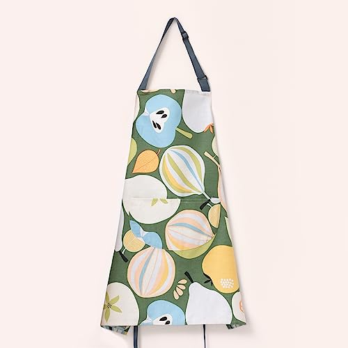 ARBINSON 2 Pack Floral Apron for Women with Pockets, Adjustable Cotton Chef Aprons for Kitchen, Cooking, BBQ & Grill (Teal/Fruits)