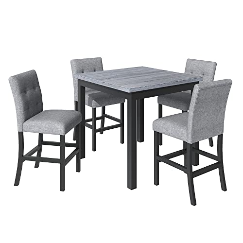 Counter Height Dining Table Set for 4, 5 Piece High Top Kitchen Table and Chairs, Dinning Room Small Breakfast Table Set, Square Pub Table and High-Back Chairs Set of 4, Black