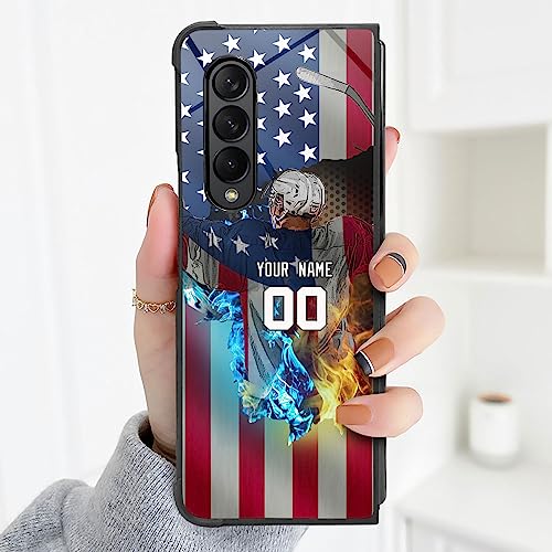 DJSOK Case Compatible with Personalized Baseball Hockey Sport-Custom America Flag Name Number Custom Phone Case for Samsung Galaxy Z Fold 2 5G Z Flip 3 5G Z Fold 3 5G Z Flip Case for Men Women Fans