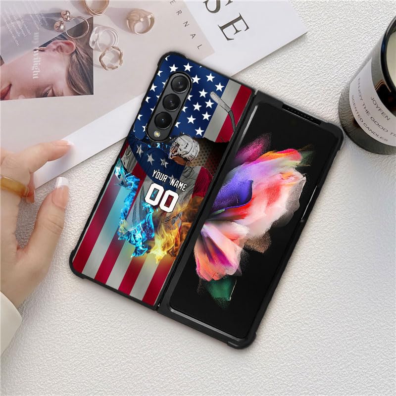 DJSOK Case Compatible with Personalized Baseball Hockey Sport-Custom America Flag Name Number Custom Phone Case for Samsung Galaxy Z Fold 2 5G Z Flip 3 5G Z Fold 3 5G Z Flip Case for Men Women Fans