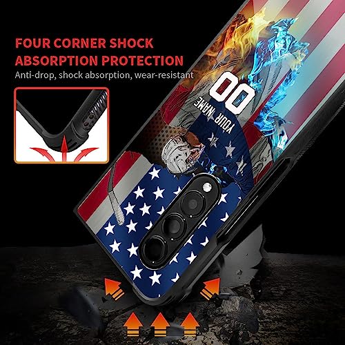 DJSOK Case Compatible with Personalized Baseball Hockey Sport-Custom America Flag Name Number Custom Phone Case for Samsung Galaxy Z Fold 2 5G Z Flip 3 5G Z Fold 3 5G Z Flip Case for Men Women Fans