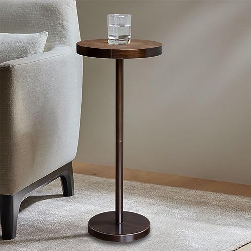 COVLON Pedestal Side Table, Drink Table, Small End Table, Martini Table for Living Room, Dorm, Home Office and Bedroom, Distressed Finish, Brown