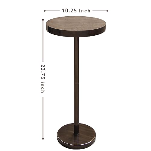 COVLON Pedestal Side Table, Drink Table, Small End Table, Martini Table for Living Room, Dorm, Home Office and Bedroom, Distressed Finish, Brown