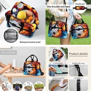 Drydeepin Blue Orange Flame Fire Football Soccer Ball Print 4Pcs School Bag Set for Kids Boys School Backpack with Lunch Box and Water Bottle Holder Pencil Pouch Middle School Student Bookbag