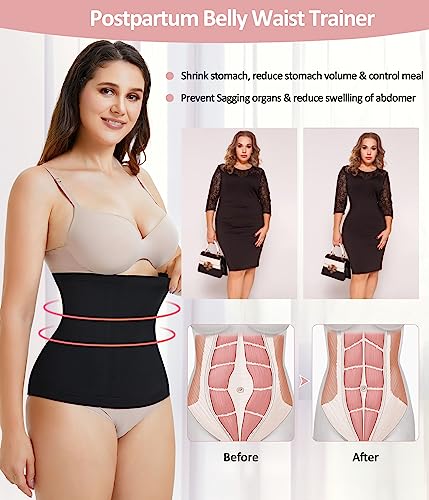 AOSBOEI Women Waist Trainer Shapewear Tummy Control Waist Cincher Sport Girdle Body Shaper Postpartum Recovery Belt (Small-Medium) Black