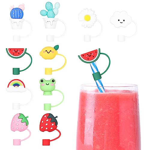 Funspread 10PCS Straw Caps Covers, 8mm Drinking Straw Covers For Reusable Straws, Straw Protector Cover, Silicone Straw Covers Cap, Straw Toppers for Tumblers (10pcs)