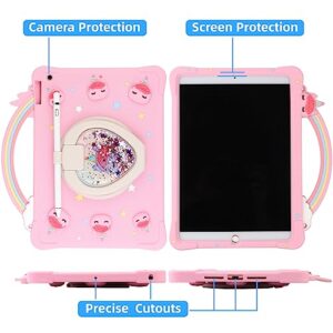 [Super Cute Rainbow Handle Unicorn Case] Pop it Case iPad Mini 6th Generation 2021 (8.3 Inch) Cover for Kids Girls with Hand Strap and 360° Rotating Stand - Pink