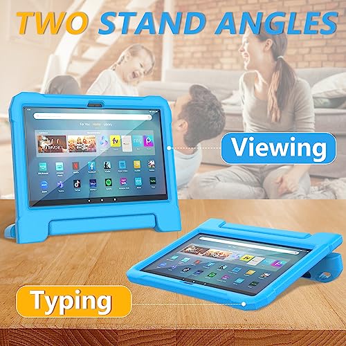 New Amazon Kindle Fire Max 11 Kids Tablet Case (13th Gen, 2023 Released), DJ&RPPQ Lightweight Shockproof Cover Built-in Screen Protector with Handle Stand for Kindle Fire Max 11 Tablet - Blue